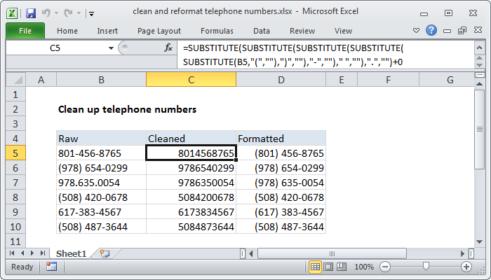 Excel formula: Clean and reformat telephone numbers | Exceljet Excel formula: Clean and reformat telephone numbers | Exceljet